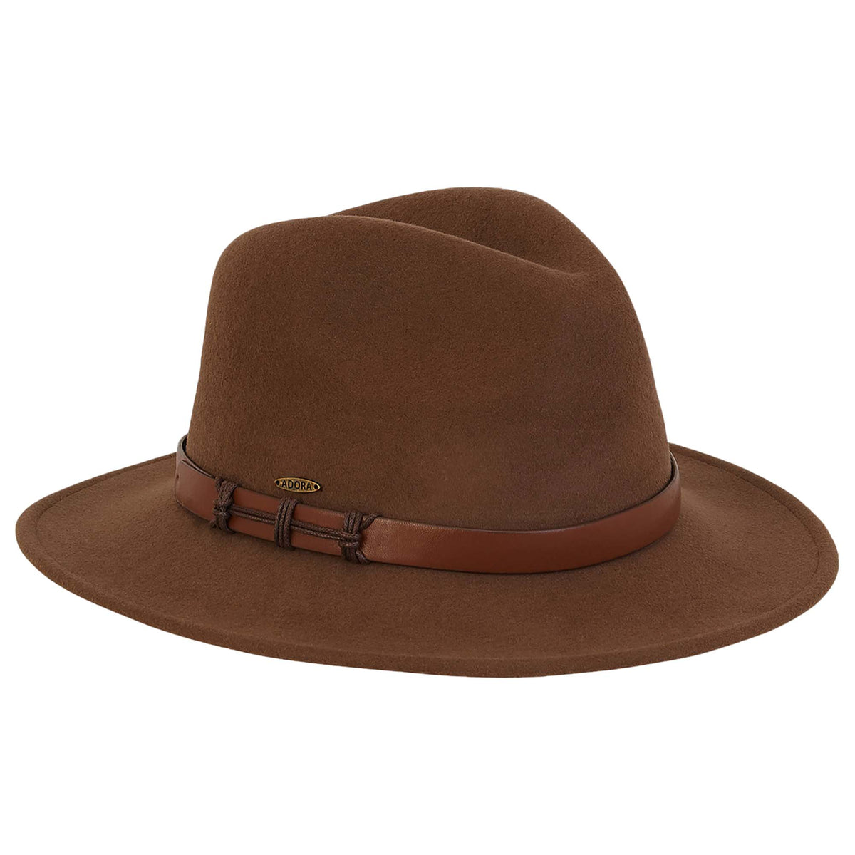 Adora® Wool Hat - Brown Wool Felt Safari Hat with Leatherette Band ...