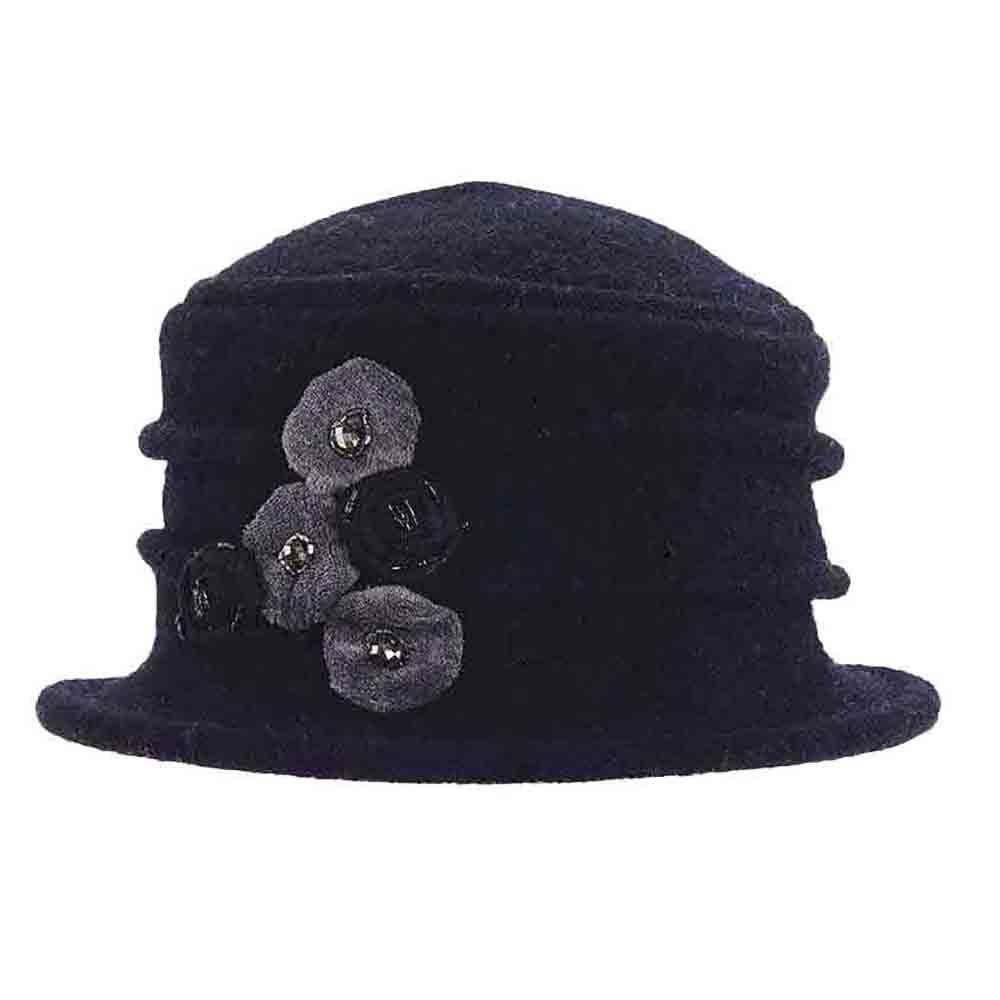 Boiled Wool Beanie Pleated with Rosette - Scala Hats — SetarTrading Hats