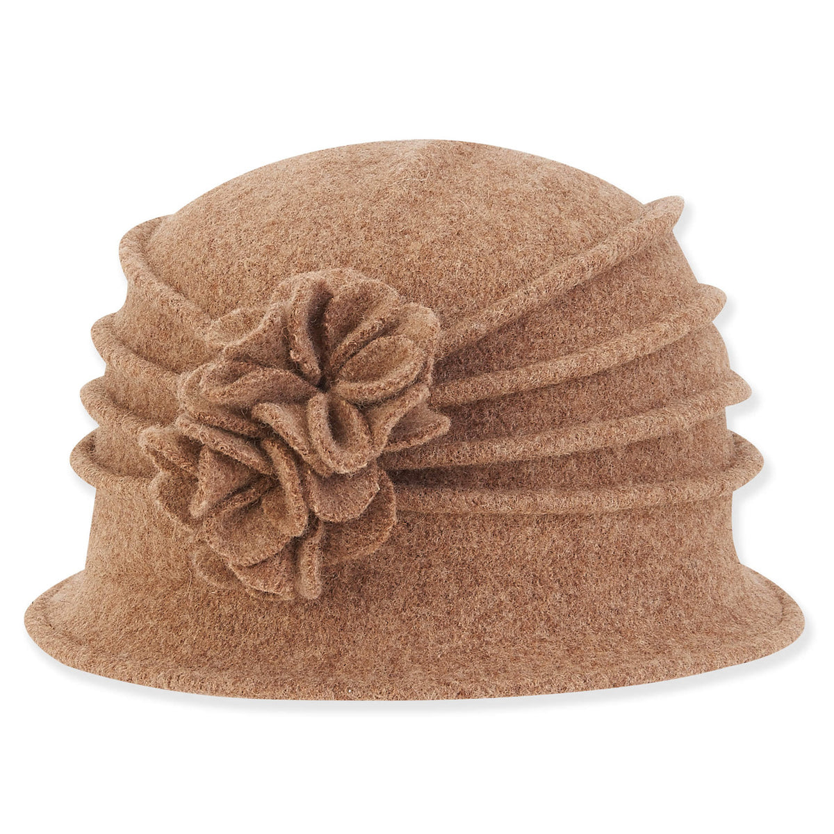Pleated Boiled Wool Beanie Hat with Flower - Adora® Hats — SetarTrading ...