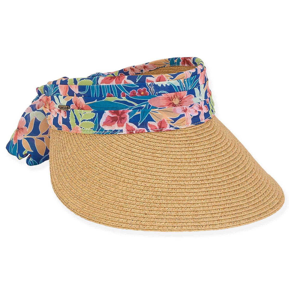 Wide Brim Sun Visor with Floral Print Sash - Caribbean Joe Hats ...