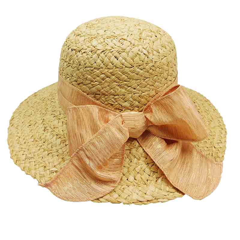 Raffia Wide Brim Sun Hat with Metallic Chiffon Bow - Santa Rosa Cappel ...