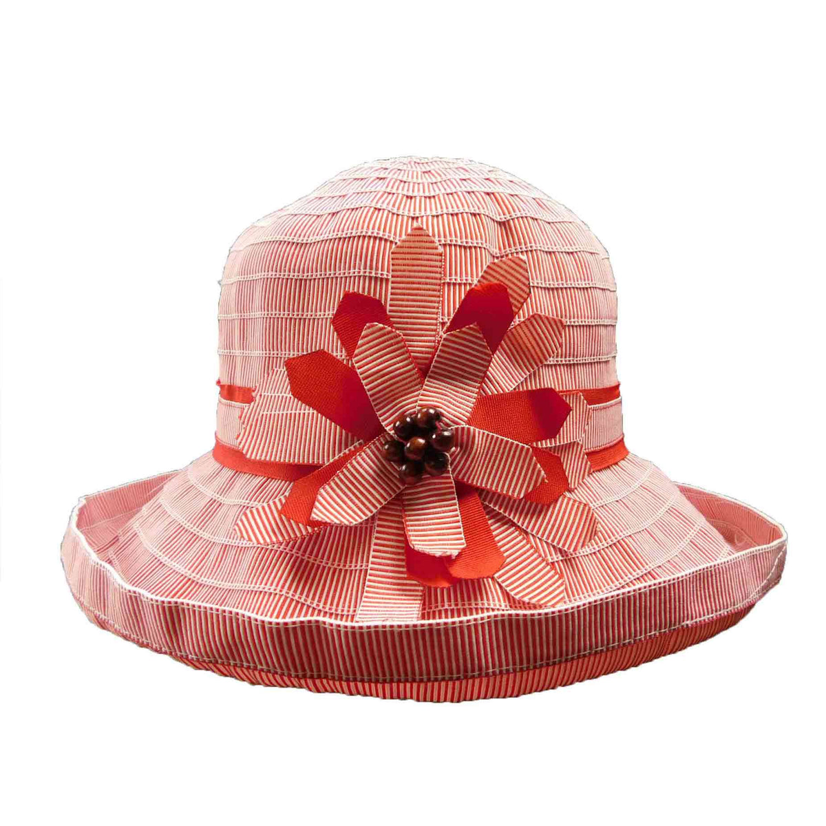 Striped Ribbon Hat with Big Flower — SetarTrading Hats
