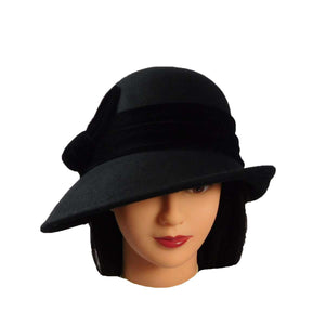 Curled Brim Slanted Cloche Wool Hat with Velvet Bow - Scala Hats ...