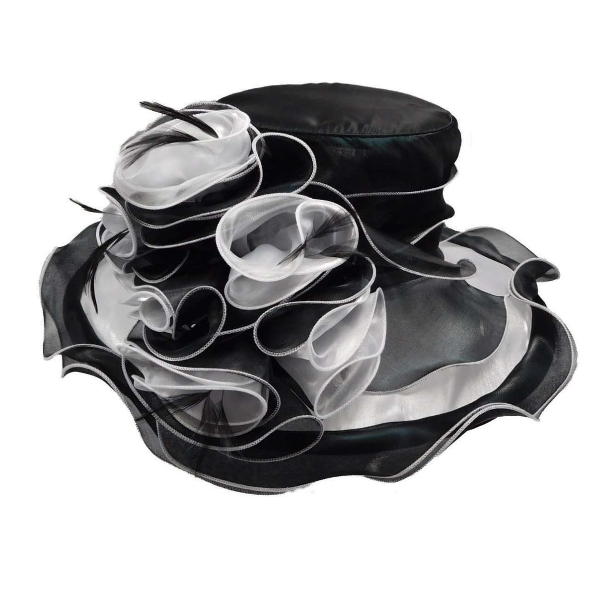 Ruffle Flower and Feather Organza Hat — SetarTrading Hats
