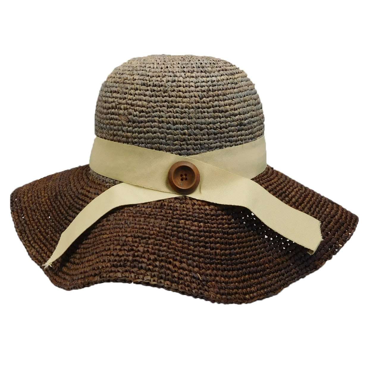 Two Tone Raffia Sun Hat - Taupe and Brown — SetarTrading Hats