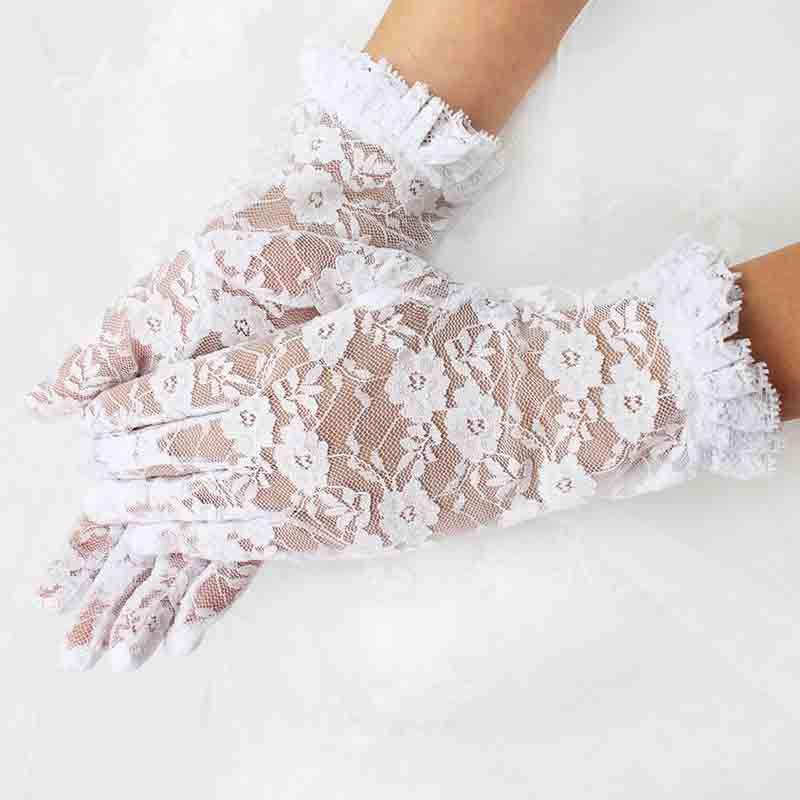 White Lace Gloves with Ruffle Trim — SetarTrading Hats