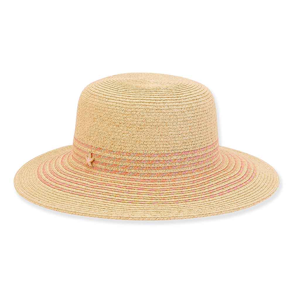 Petite Hats for Small Heads - Pink Stripe Straw Wide Brim Sun Hat ...