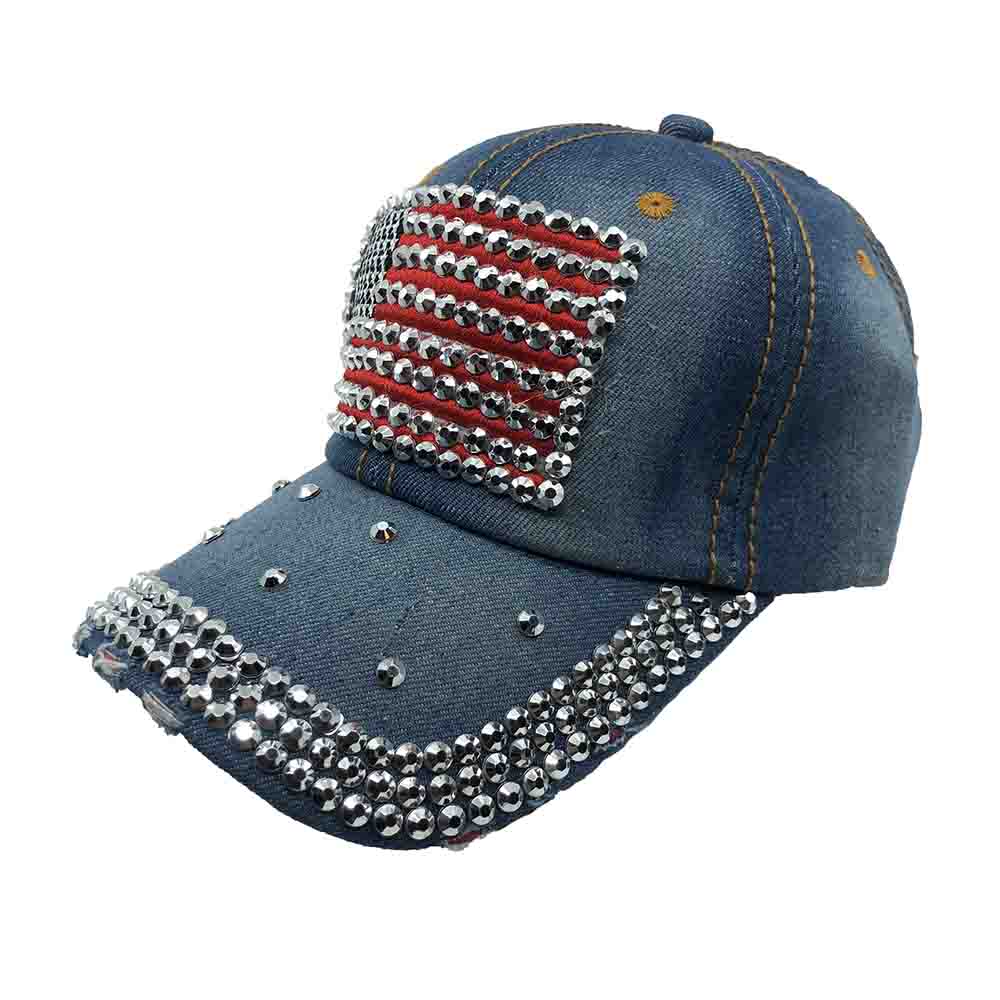 USA Red White and Blue Rhinestone Studded Baseball Cap - Bohemian Fash ...