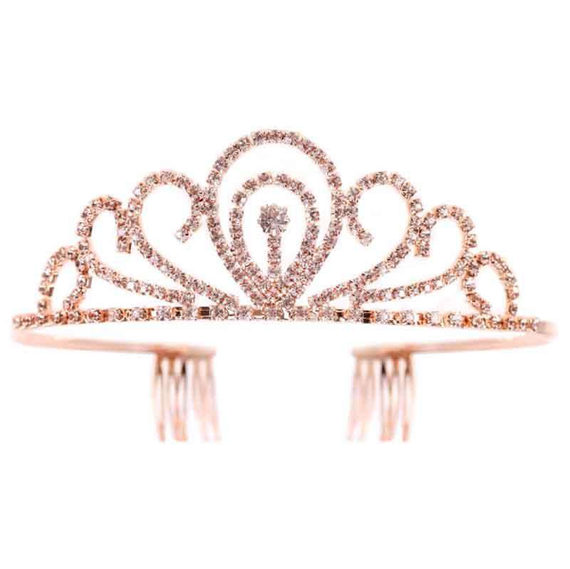 Elegant Curve Rhinestones Studded Rose Gold Tiara — SetarTrading Hats