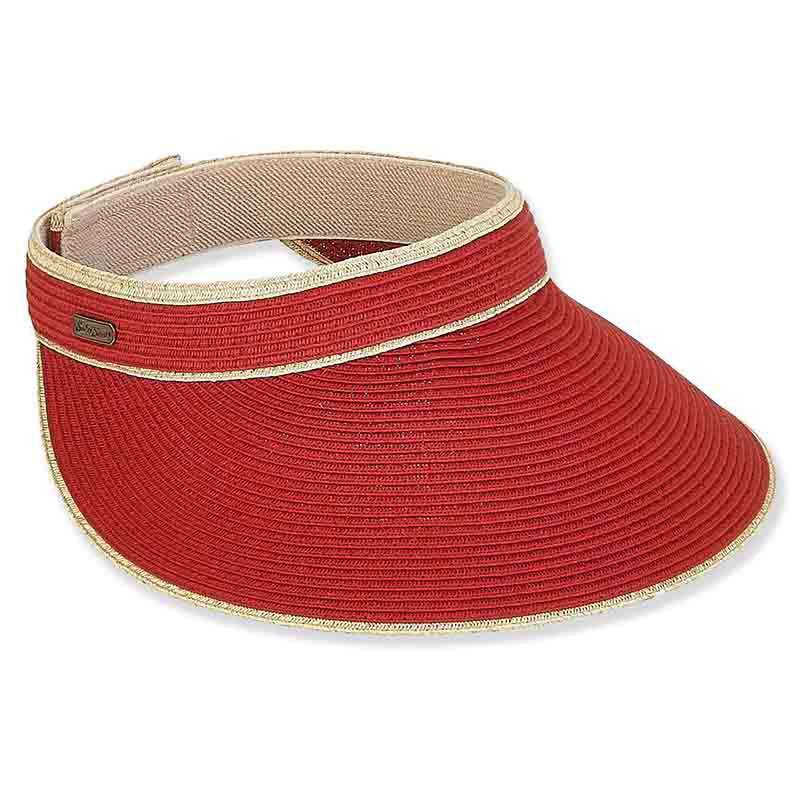 Contrast Trim Red Straw Sun Visor for Women - Sun 'n' Sand ...