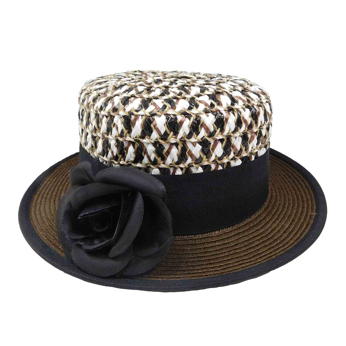 Small Brim Two Tone Women's Boater Hat - Karen Keith — SetarTrading Hats